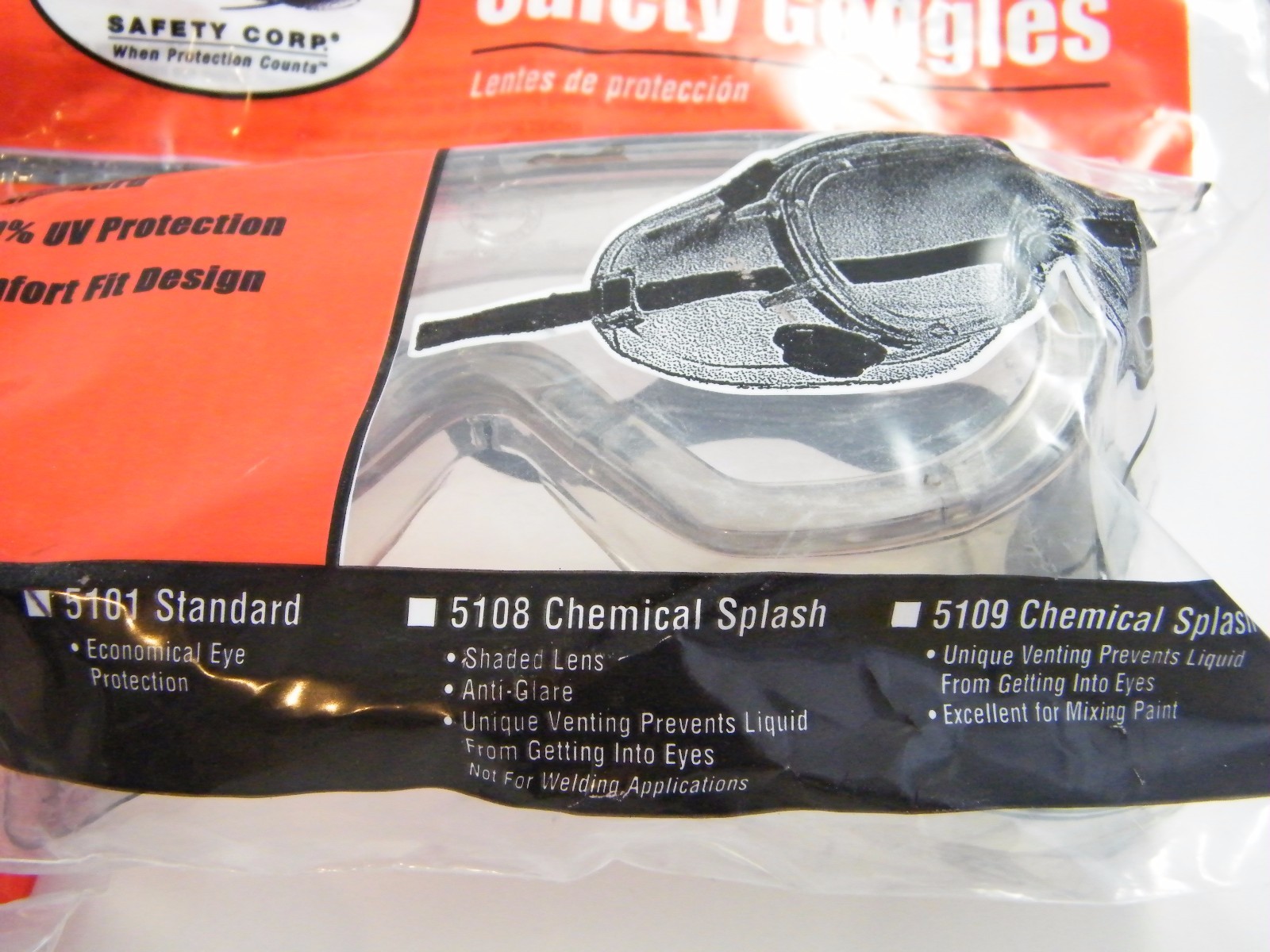 (9) SAS SAFETY GOGGLES # 5101 STANDARD CLEAR ANSI Z87.1 STANDARD for ...