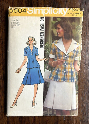 Vtg Simplicity Pattern 5504 Ladies 2 Piece Dress Designer Fashion Sz 16 ...