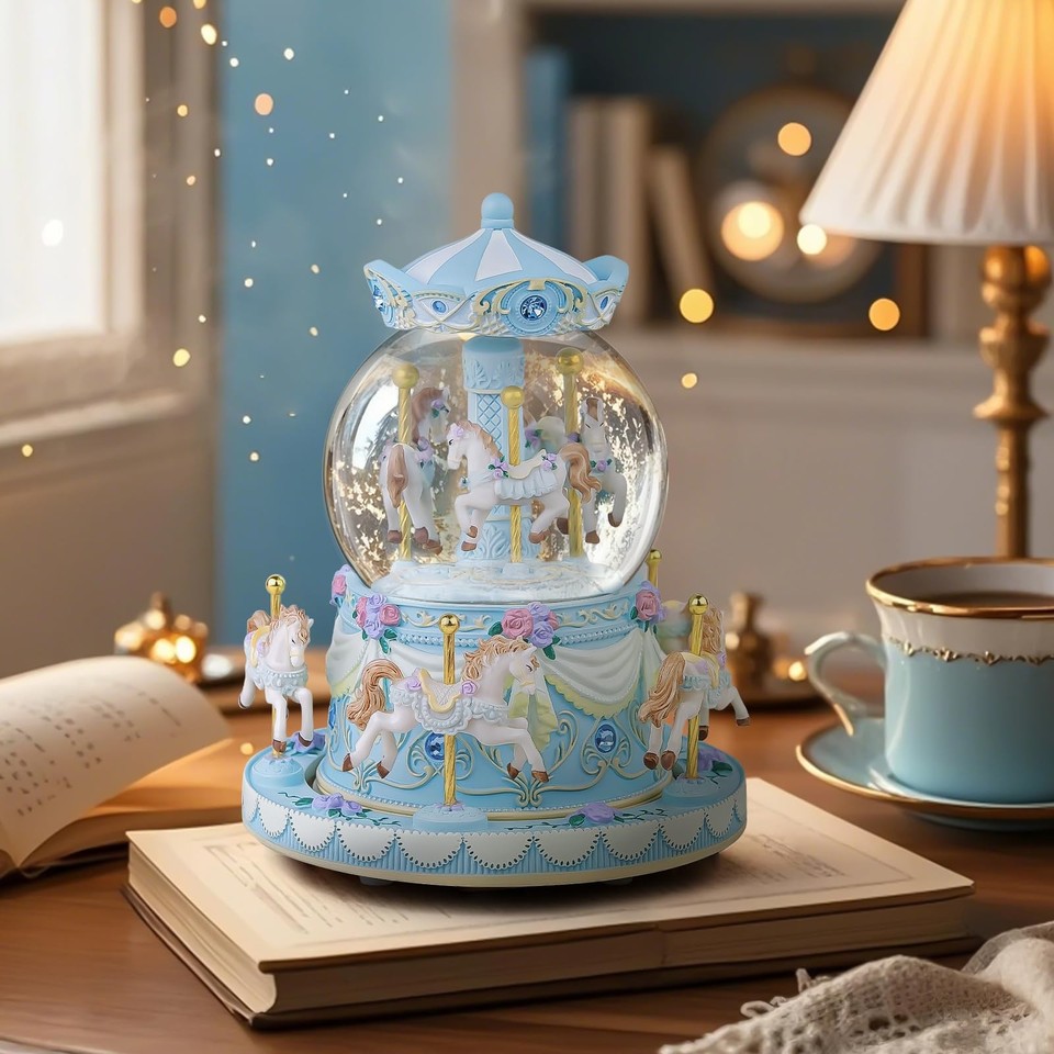 Mr.Winder Carousel Music Box Snow Globe Unicorn, Wind Up Musical Boxes ...