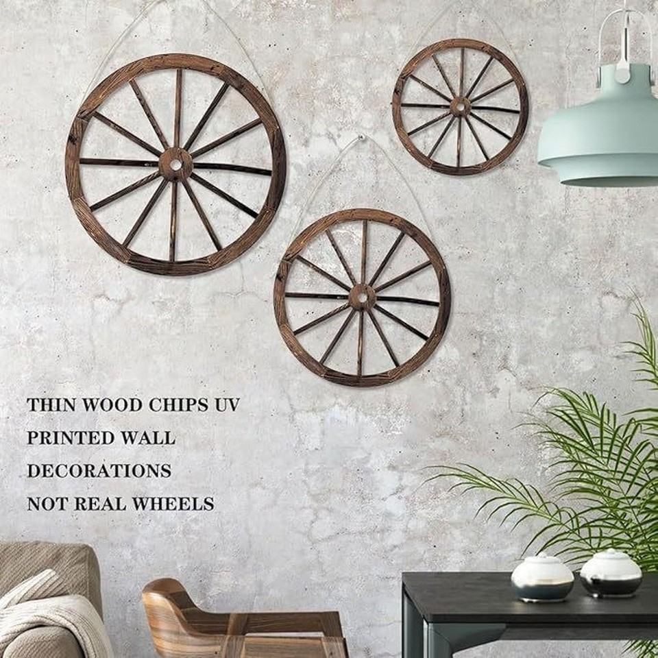 Wooden Wagon Wheels Wall Decor Set 3 Pieces Rustic Farmhouse For ...