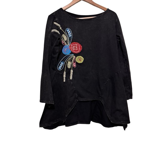 Rising International Nepal Tunic Top Size Large black embroidered art ...