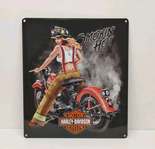Harley Davidson Metal Tin Sign 'Smokin Hot' 13 X 15" Firefighter Babe ...