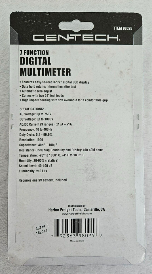 CEN-TECH 7 Function Multi-Tester Digital Multi-Meter Test Equipment ...