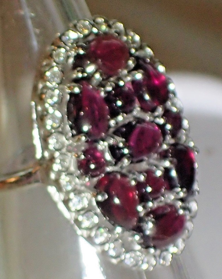 RASPBERRY RHODOLITE GARNET, WH CZ 925 SILVER 14K GOLD PLATED SIZE 6.5 ...