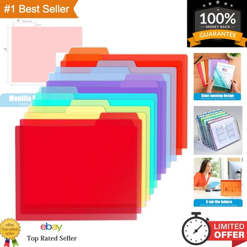 Translucent 1/3 Cut Manila Folders - Letter Size, 12 Pack Color Variety ...