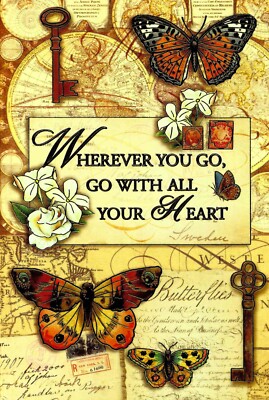 BUTTERFLIES, SKELETON KEYS AND OLD STAMPS DESIGN NOTE CARD WITH ...
