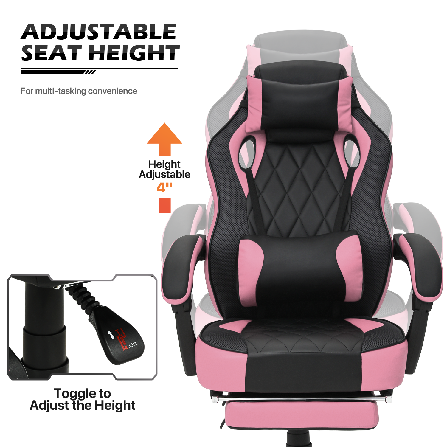 Pink Leather Racing Gaming Reclinable Chair Home Computer Swivel Seat w ...