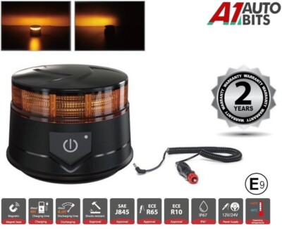 Led Wireless Battery Magnetic Amber Warning Beacon Light 12v 24v E9 7 ...