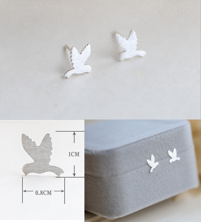 Tiny 925 Sterling Silver Cute Flying Bird Post Stud Animal Earrings ...