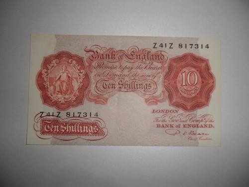 1950 - BOE 10 Shillings note Beale Serial N0 Z41Z 8217314 First Prefix ...