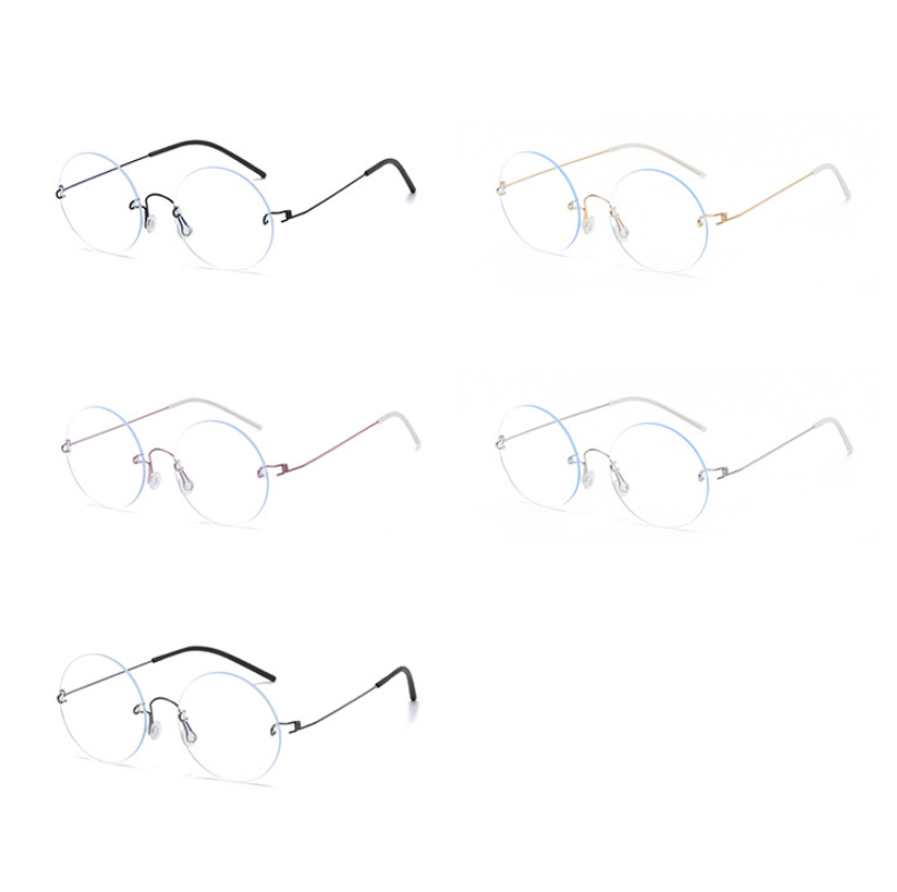 Metal Alloy Rimless Round Eyeglasses Men Women Anti Blue Light Glasses ...