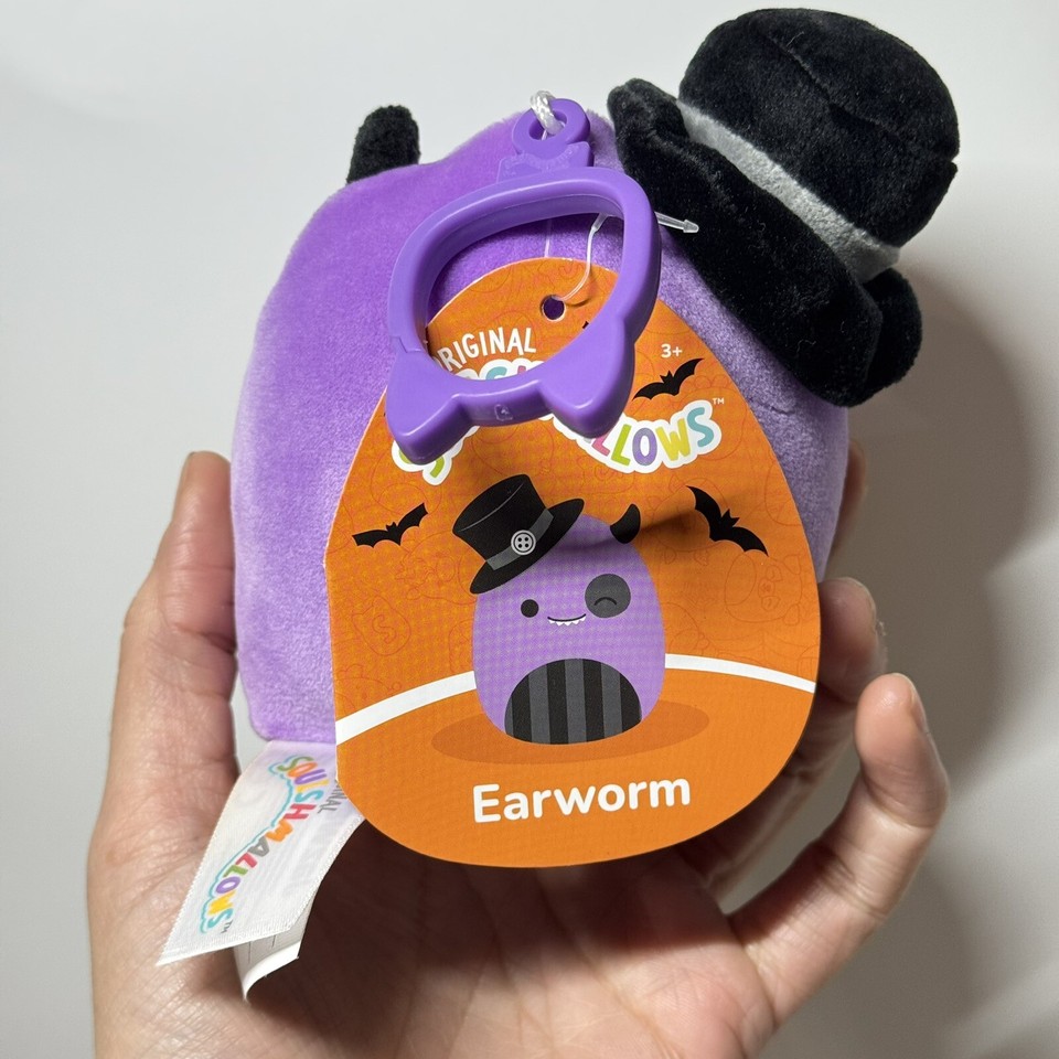 SQUISHMALLOWS 3.5" Clip On Plush Halloween Earworm the Winking Purple ...