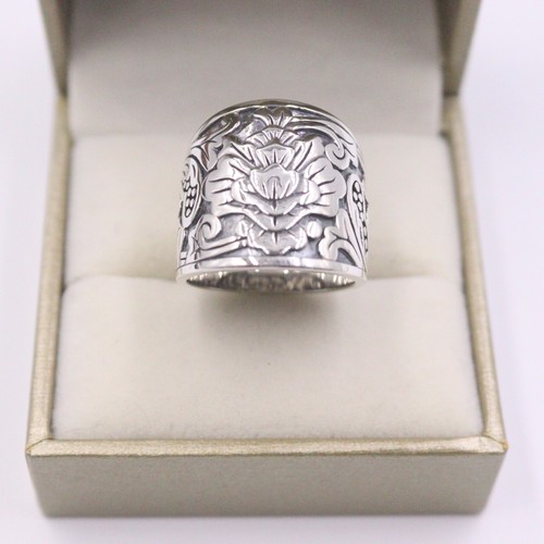 Chinese Silver Ring Men Women Gift Big Carved Flower Band Ring | eBay