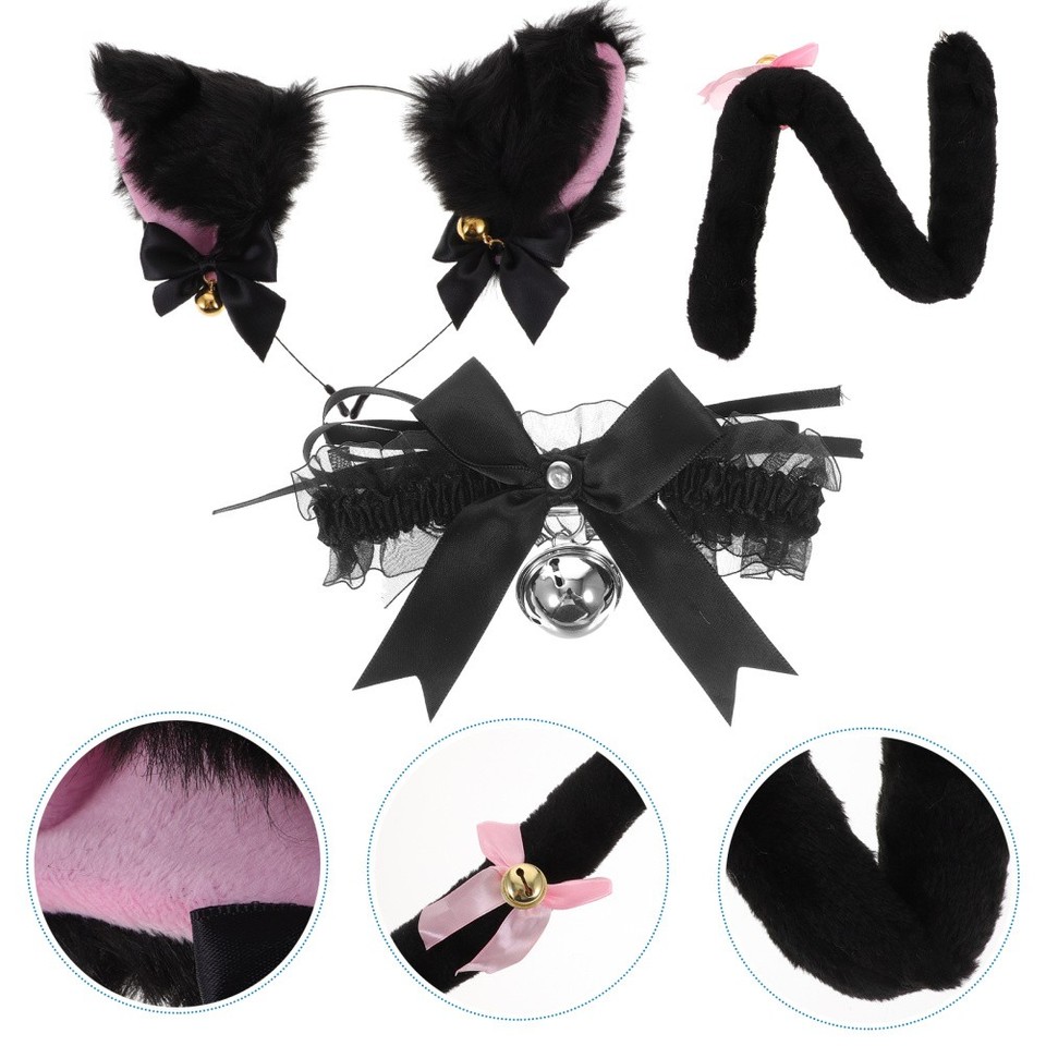 1 Set Choker Cosplay Cat Costume Cat Ears Headband and Tail Costume ...