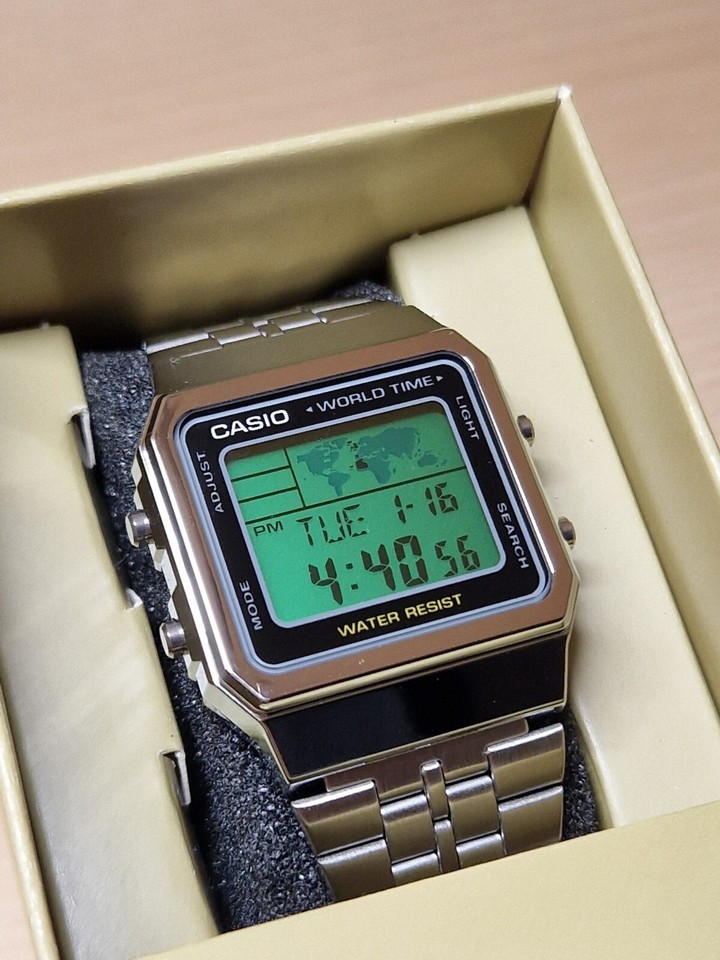 GREEN 🟩 Casio Classic World Time Silver A500WE Mod Custom Display Retro ...