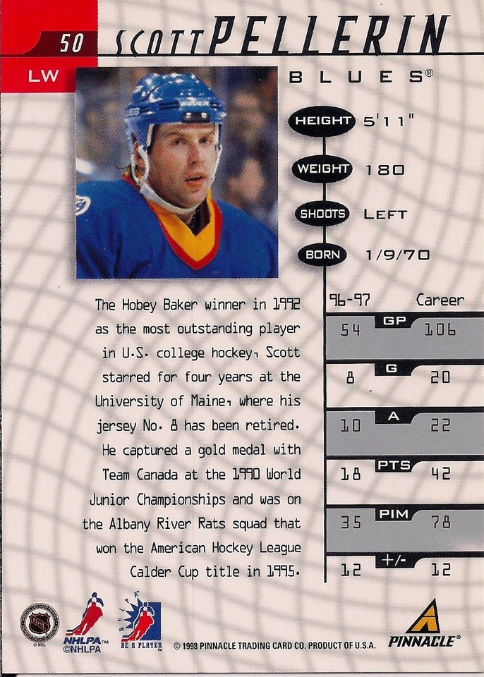 Scott Pellerin 1997-1998 Be A Player Autograph Card#50!St Louis Blues ...