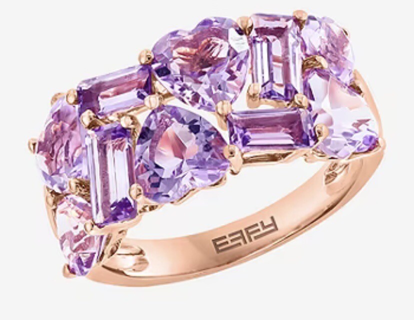 NEW! Effy Amethyst & 14K Rose Gold Ring W Heart Shapes/ Gift Box/$2,175 ...