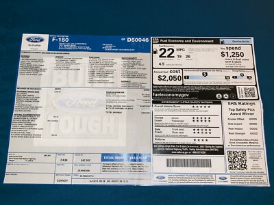 2016 Ford F-150 4X2 Supercrew 2.7L V6 Ecoboost Monroney Label Window ...