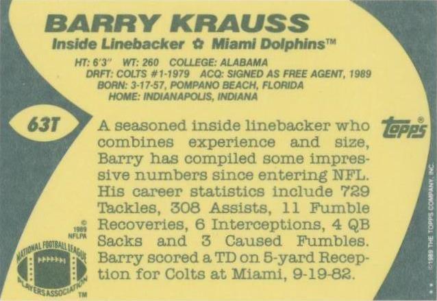 1989 Topps Traded Barry Krauss #63T for sale | eBay