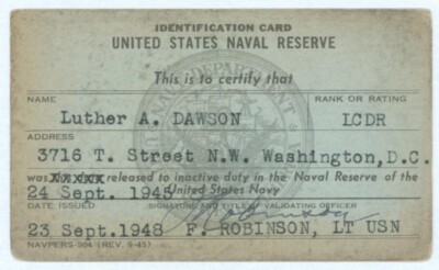 1948 United States Naval Reserve ID Card US Navy Identification ...