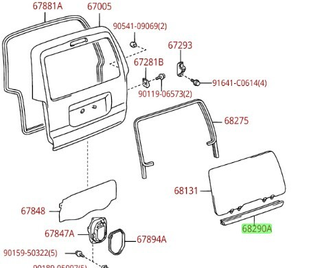 03-09 4RUNNER REAR HATCH Belt Molding Weatherstrip Genuine Toyota 68290 ...