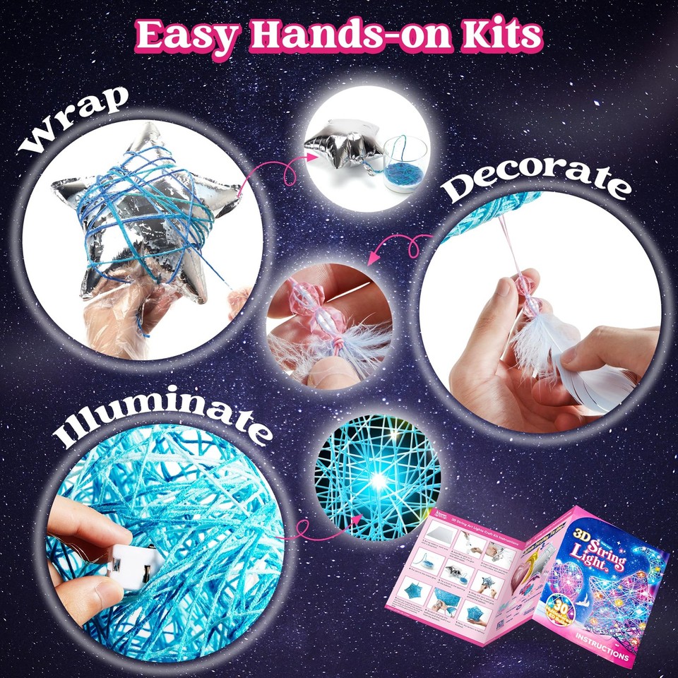 Klever Kits 3D String Art Kit for Kids Light Up String Light Toy with ...