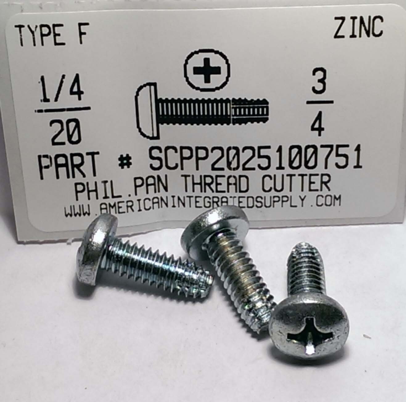 1/4-20X3/4 Pan Phillips Thread Cutting Screws Type F Steel Zinc Plated ...