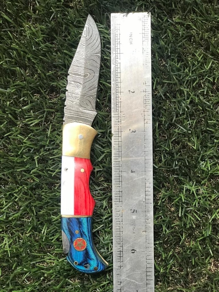 7" CUSTOM HANDMADE TWIST DAMASCUS STEEL FOLDING KNIFE BACK LOCK FC-46 ...