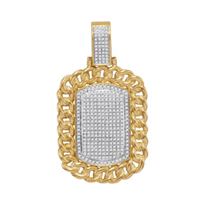 10k Gold Mens Diamond Cuban Link Frame Outline Dog Tag Cluster Pendant ...