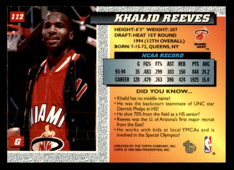 1994 Topps Embossed Khalid Reeves DPK, FOIL, RC #112 Miami Heat | eBay