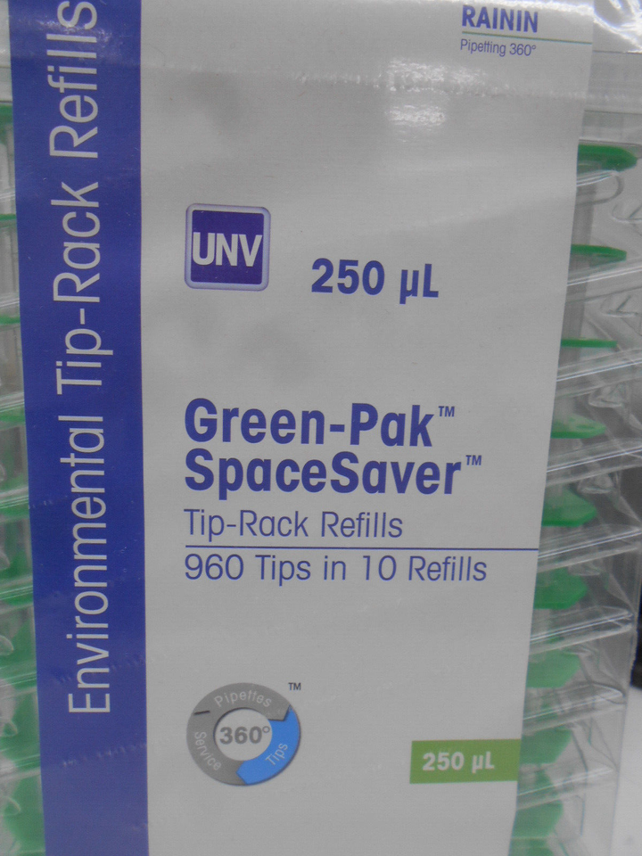 RAININ 250μL UNV Green-Pak SpaceSaver Pipette Tips 17005087 (960/Box ...