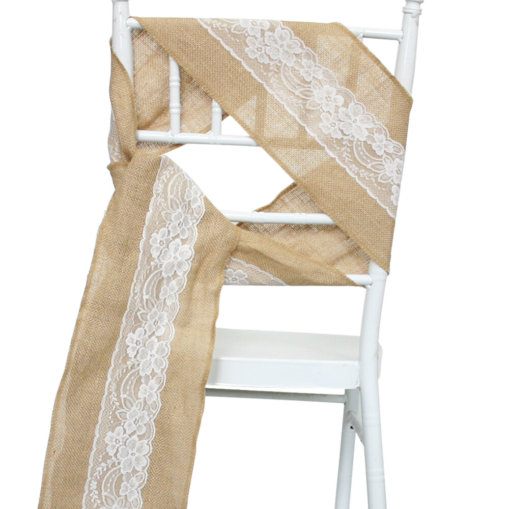 Time to Sparkle 1 - 100pcs Hessian Chair Sashes Lace Jute Table Runner ...