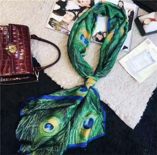 Women 180x90CM Peacock Feather Pattern Silk Scarf Scarves Wraps Shawl ...