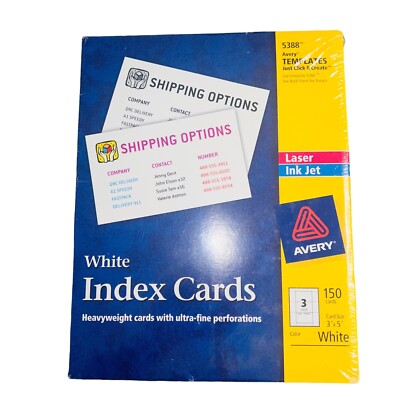 Avery 5388 White Index Cards 3" x 5" 150 Cards Sealed | eBay