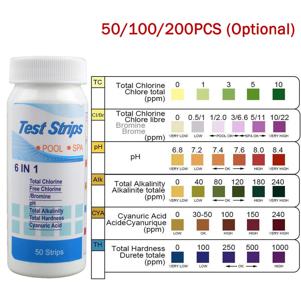 100/50pcs Chlorine Dip Test Strips SPA Hot Tub Swimming Pool PH Tester ...