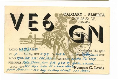 QSL Card VE6GN Calgary Alberta Canada 1953 | eBay