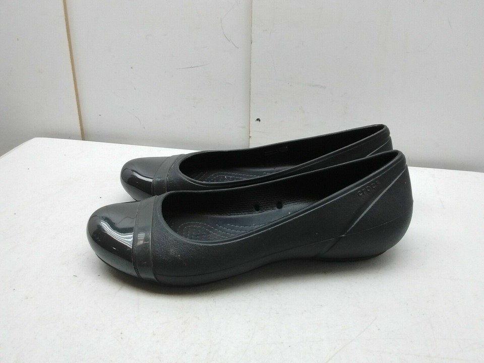 Crocs Black Rubber Slip On Ballet Flats Cap Toe Pump Casual Women's ...