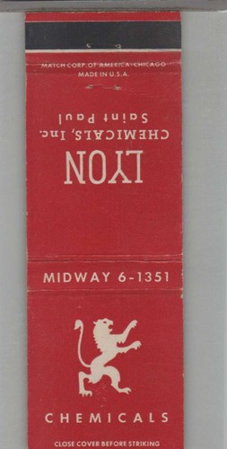 Matchbook Cover - Lion - Lyon Chemicals St. Paul, MN | eBay