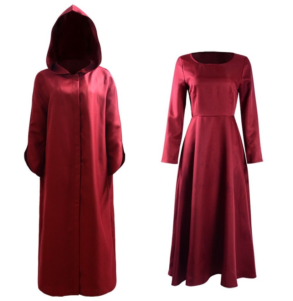 The Handmaid's Tale Cosplay Red Cloak Dress Hat Robe Full Set Costume ...