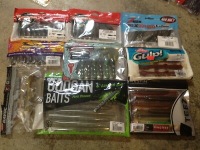 Large Lot of 9 Assorted Packs of Soft Fishing Lures Baits Soft Plastics ...