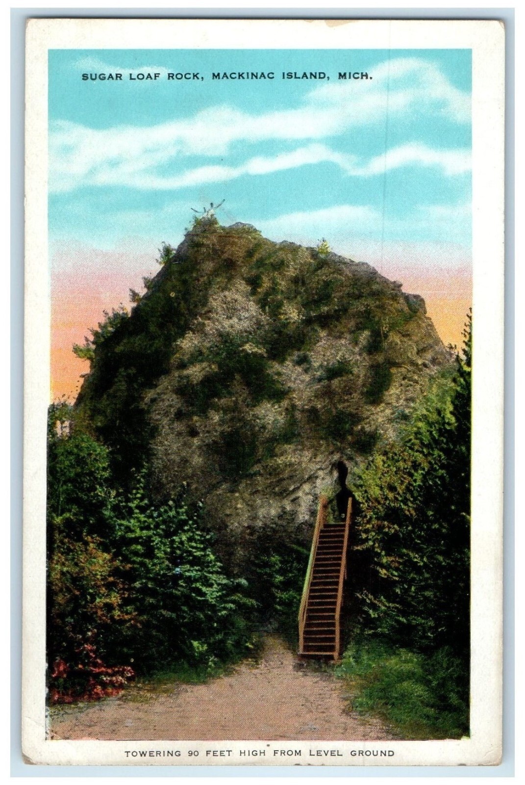 c1940 Sugar Loaf Rock Stairs Cliff Mackinac Island Michigan MI Vintage ...