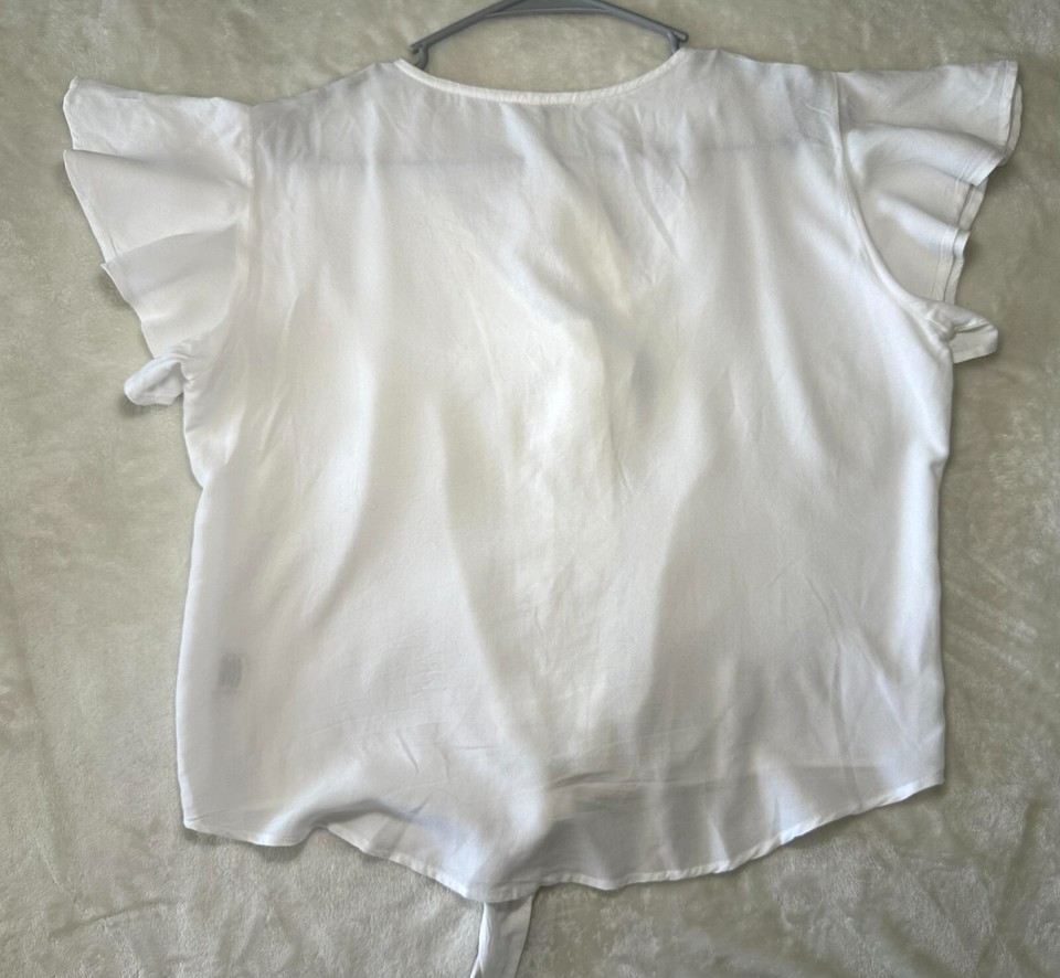 Sim & Sam Crop Top Womens White Button Front Flutter Sleeve Cropped ...