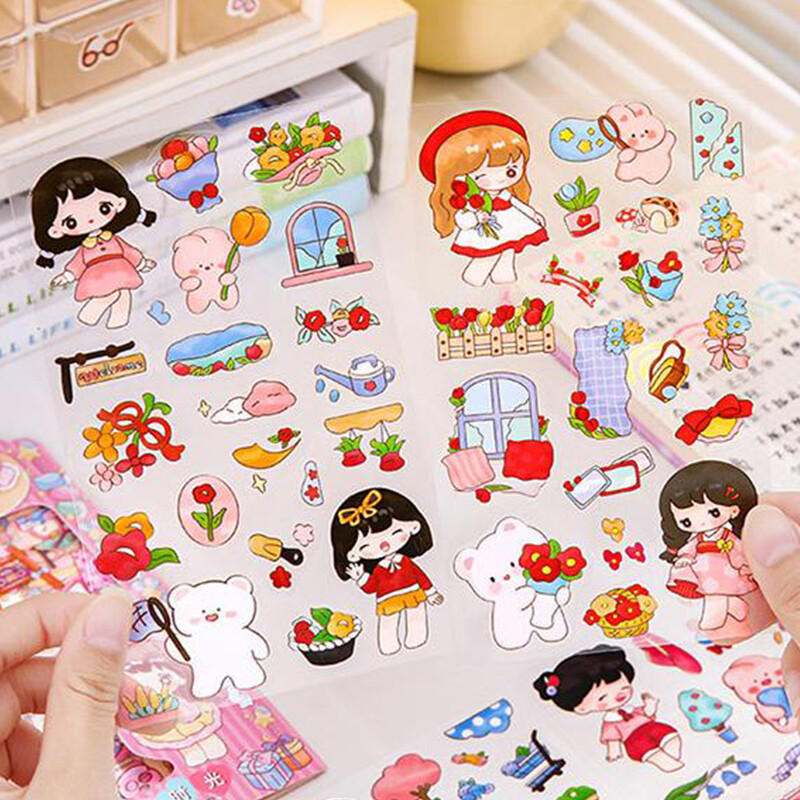 4 Sheets Cartoon Girl Sticker Storage Box Decorative Sticker Non ...