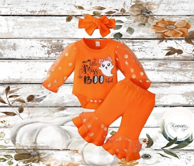 Fall, Halloween Baby Outfit 9-12 months, orange, ghost, boo, 3 piece ...