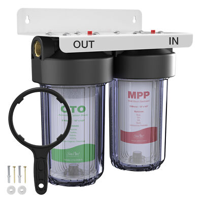 10 Inch Big Blue 2-Stage Whole House Water Filter Housing 1" NPT 4.5x10 ...