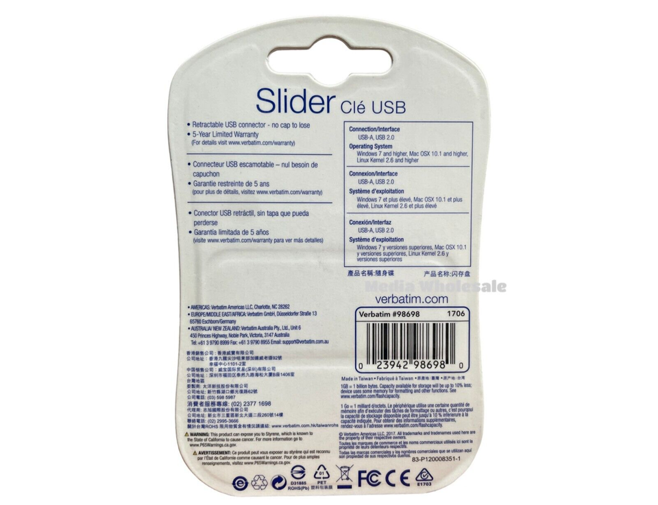 Verbatim 10PK USB 64GB Slider Flash Drive 2.0 Black Memory Stick ...