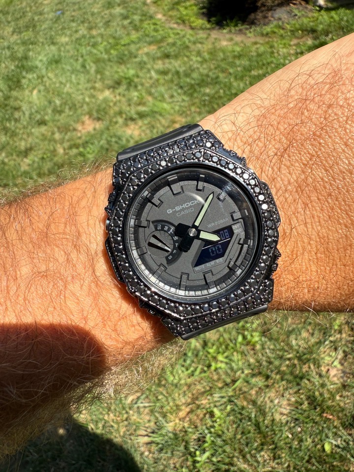 BLACK MOISSANITE Real Black 925 Silver Iced Casio G Shock GA2100 Hip ...