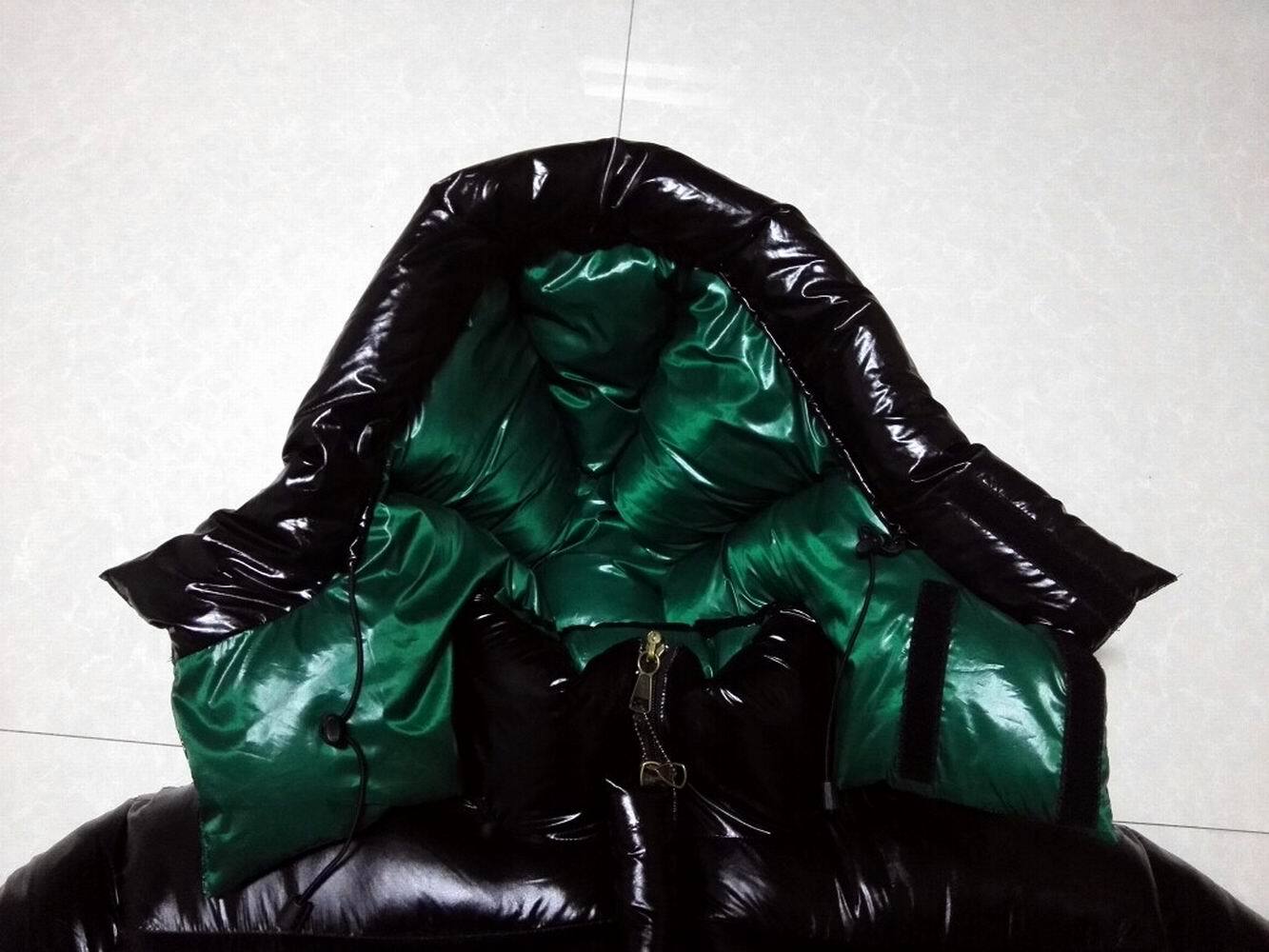 Shiny nylon ski down suit overall coat hood parka catsuit 2-6kg filling ...