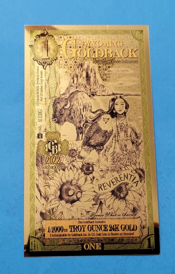 Wyoming GOLDBACKS 2022 2023 1/1000 ozt 24K Gold REVERENTIA RESPECT | eBay