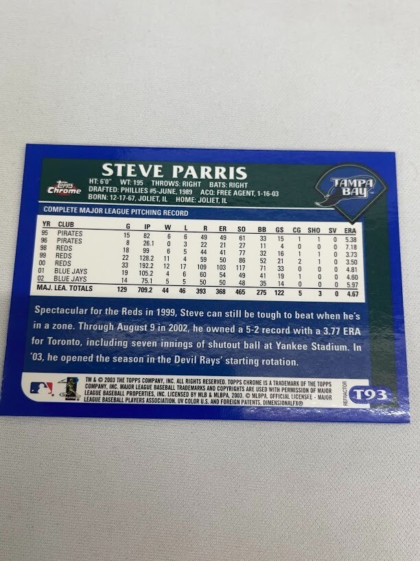 2003 Topps Chrome Traded Refractor Steve Parris T93 Tampa Bay Rays | eBay